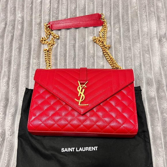 Yves Saint Laurent | Bags | Ysl Red Leather Bag Medium Envelope ...